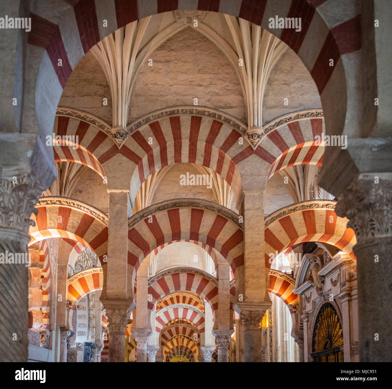 Hall à colonnes avec arcades en style mauresque, salle de prière de l ...
