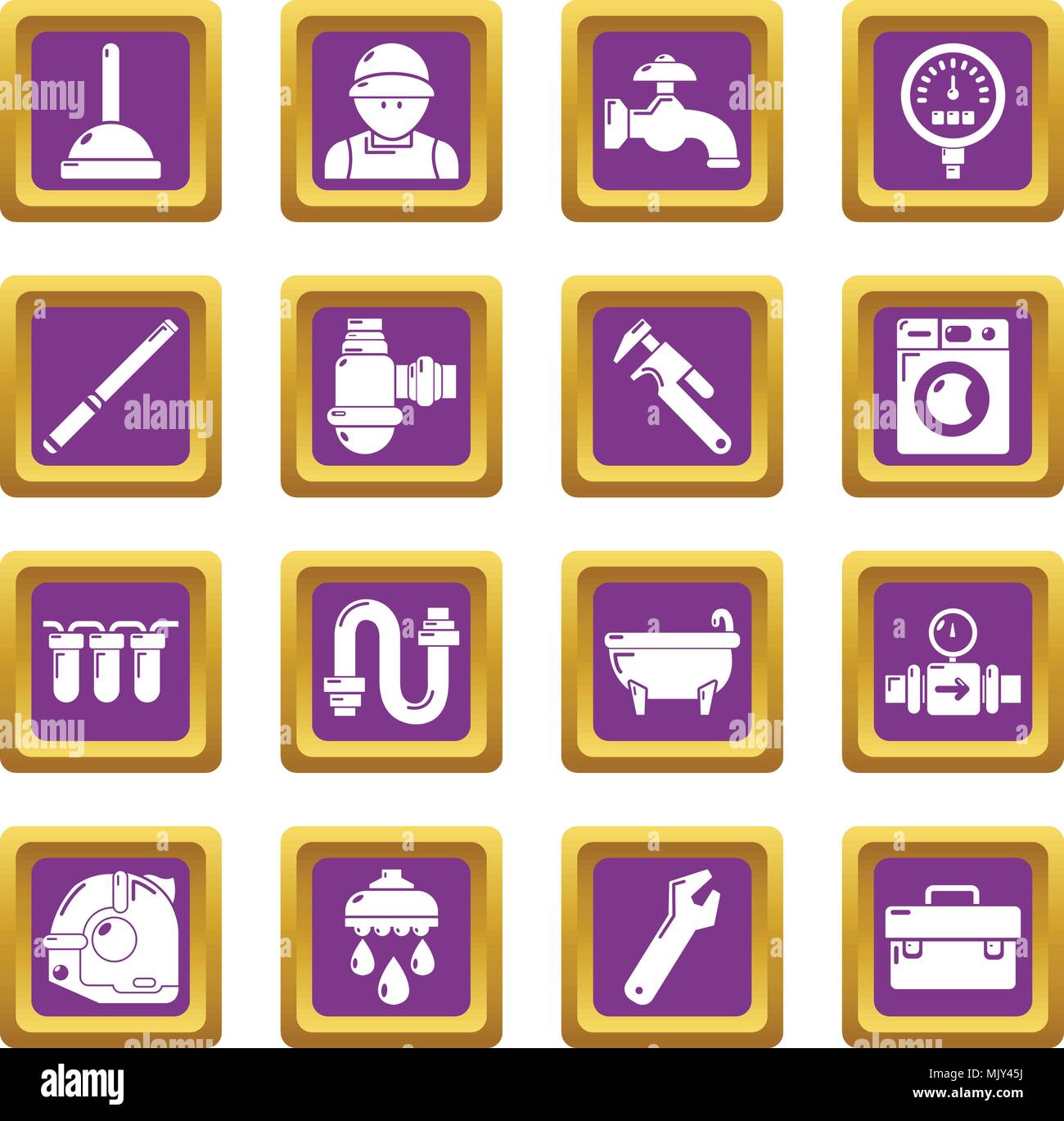 Symboles plombier icons set carré violet vector Image Vectorielle Stock ...