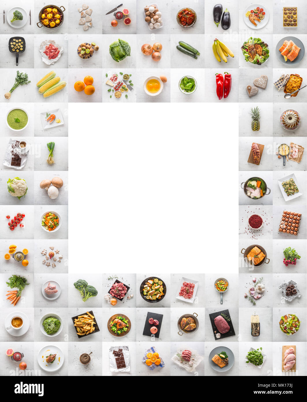 Collage de divers aliments et ingrédients. Assotment Fruits Légumes ...