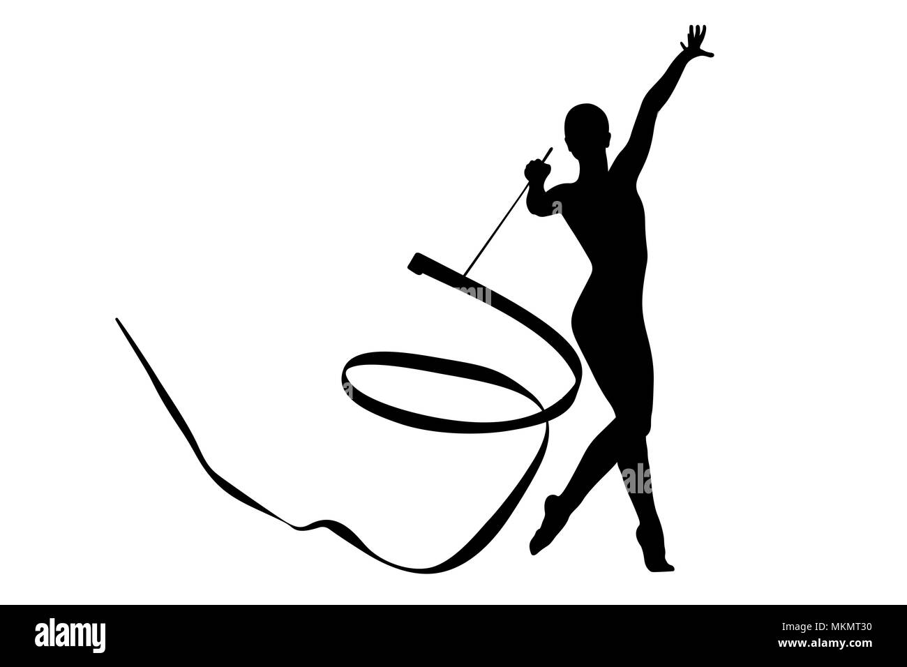 L'exercice de gymnastique rythmique en ruban femme gymnaste silhouette ...