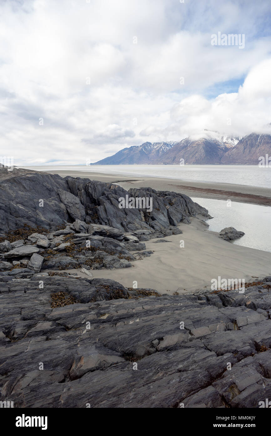 Turnagain Arm, estrans, arbres, montagnes et l'eau. Près de Hope, en ...