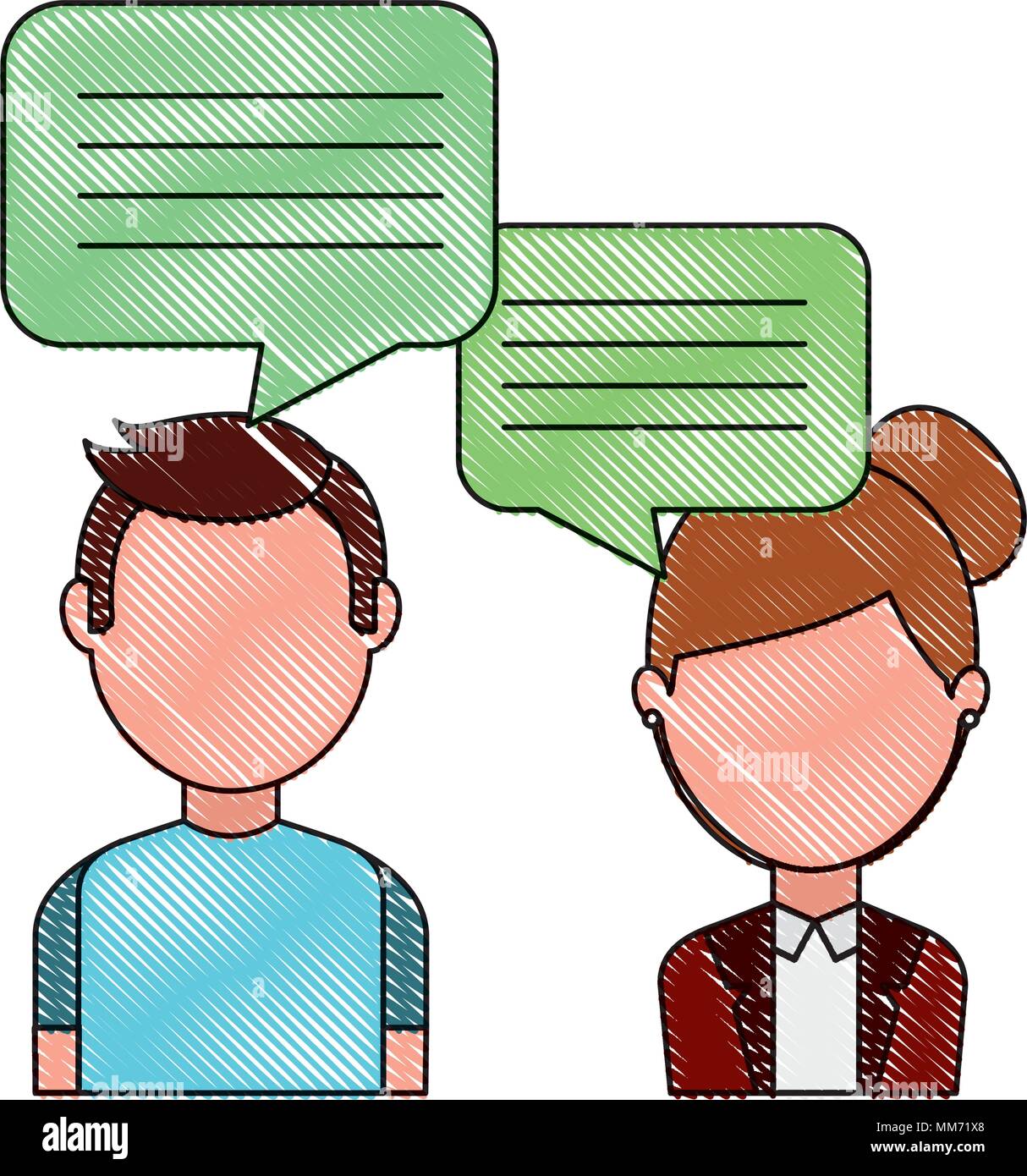 La femme et l'homme avec des bulles de dialogue dessin illustration ...