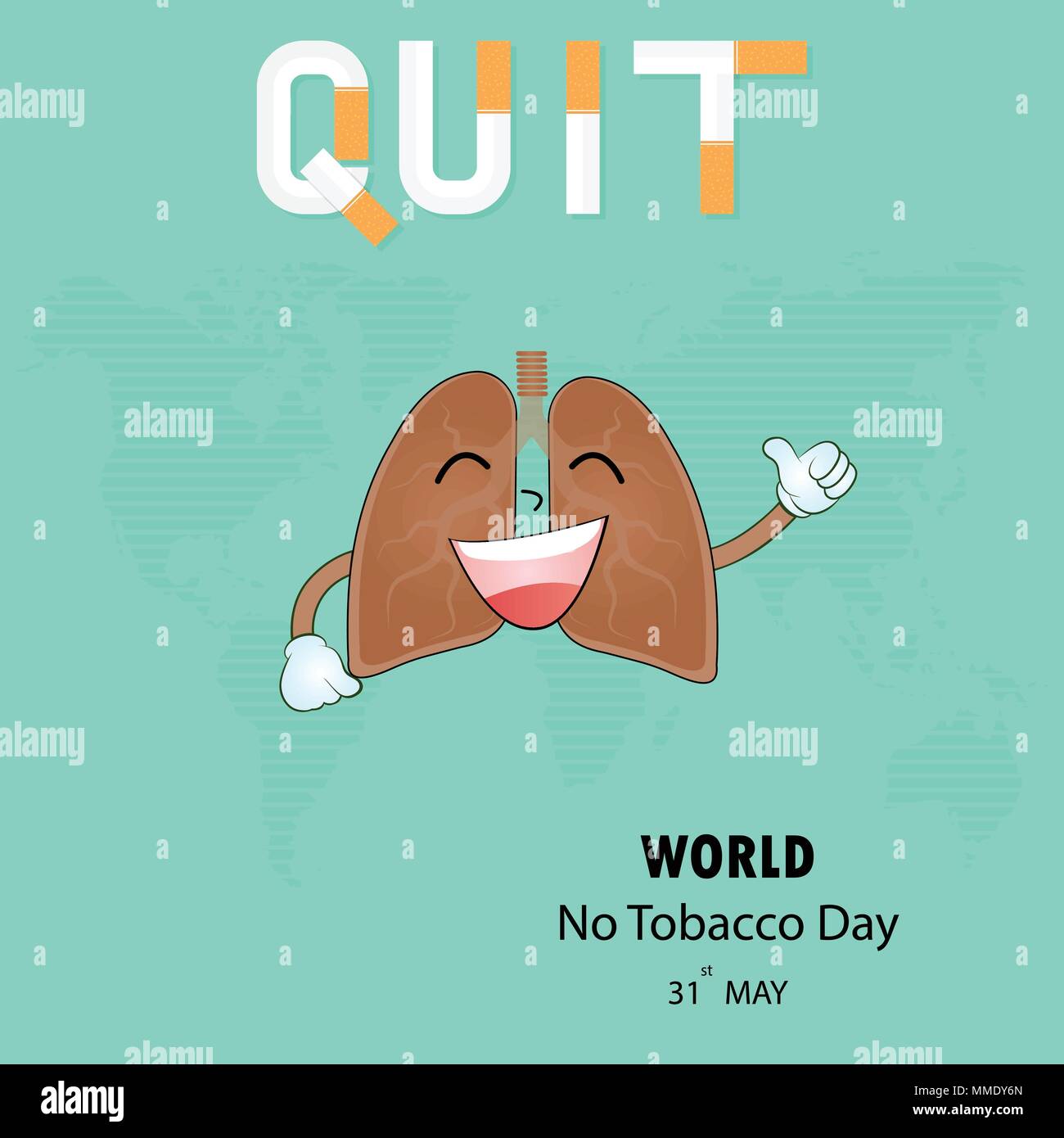 Lung cute cartoon character et arrêter de fumer logo vector modèle de ...