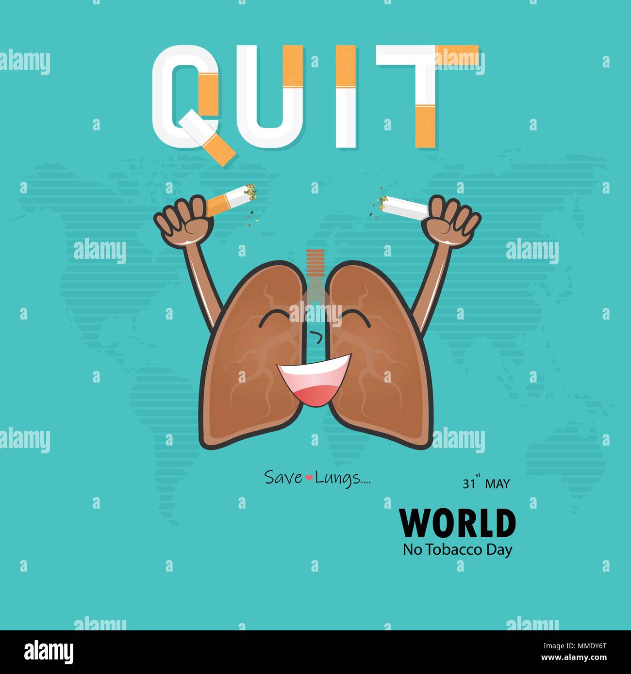 Lung cute cartoon character et rompu avec la cigarette arrêter de fumer ...