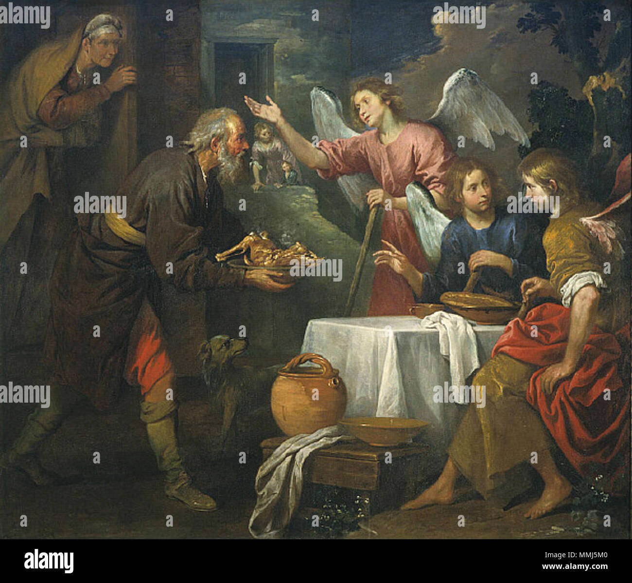 Anglais : Abraham et les trois anges . Années 1660. Giovanni Andrea de ...