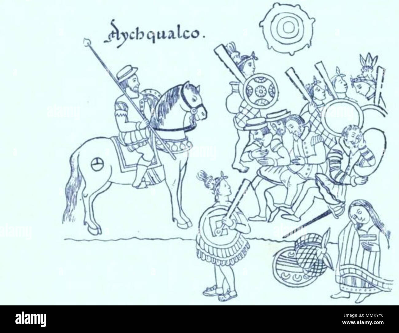 . Español : representación de Aychqualco en el Lienzo de Tlaxcala. En ...