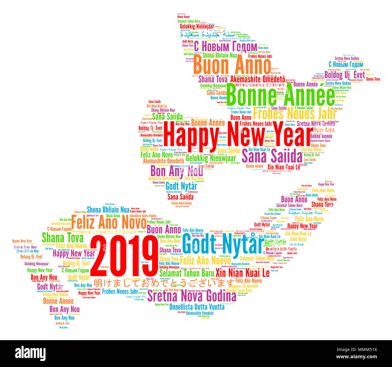 Bonne année 2019 dans différentes langues Photo Stock - Alamy