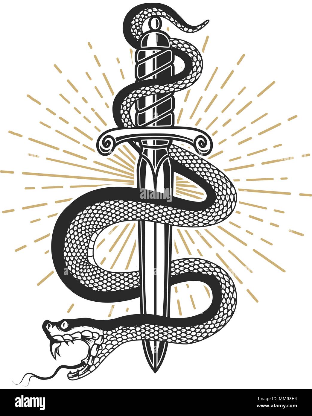 Serpent sur le couteau dans le style de tatouage. L'élément de design ...