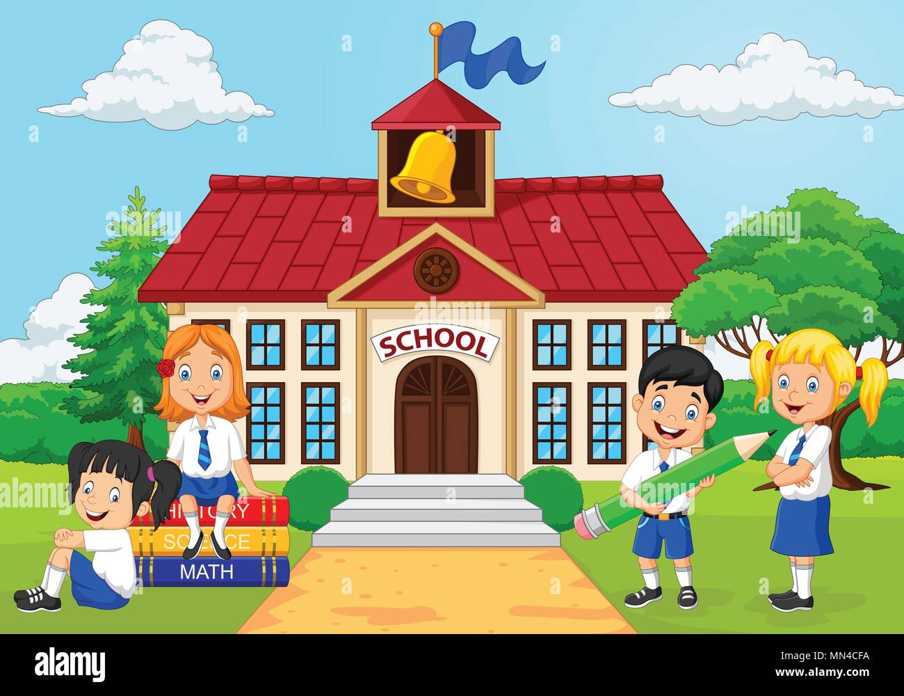 Groupe de l'école élémentaire de dessin animé pour les enfants dans la ...