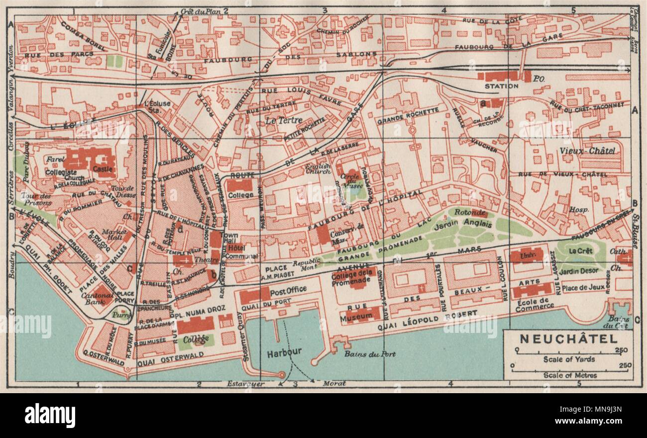NEUCHÂTEL. Plan Plan de la ville ville vintage. Suisse 1930 old vintage ...
