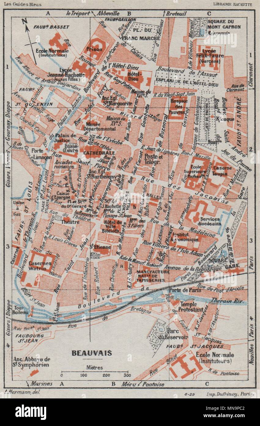 BEAUVAIS. Vintage town city ville plan carte carte. Oise 1930 old ...