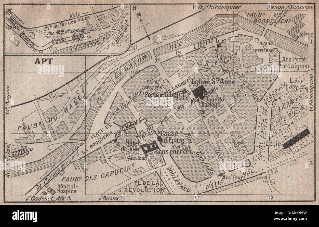 Plan de la ville d'APT ville d'époque de la ville. Vaucluse 1925 old ...