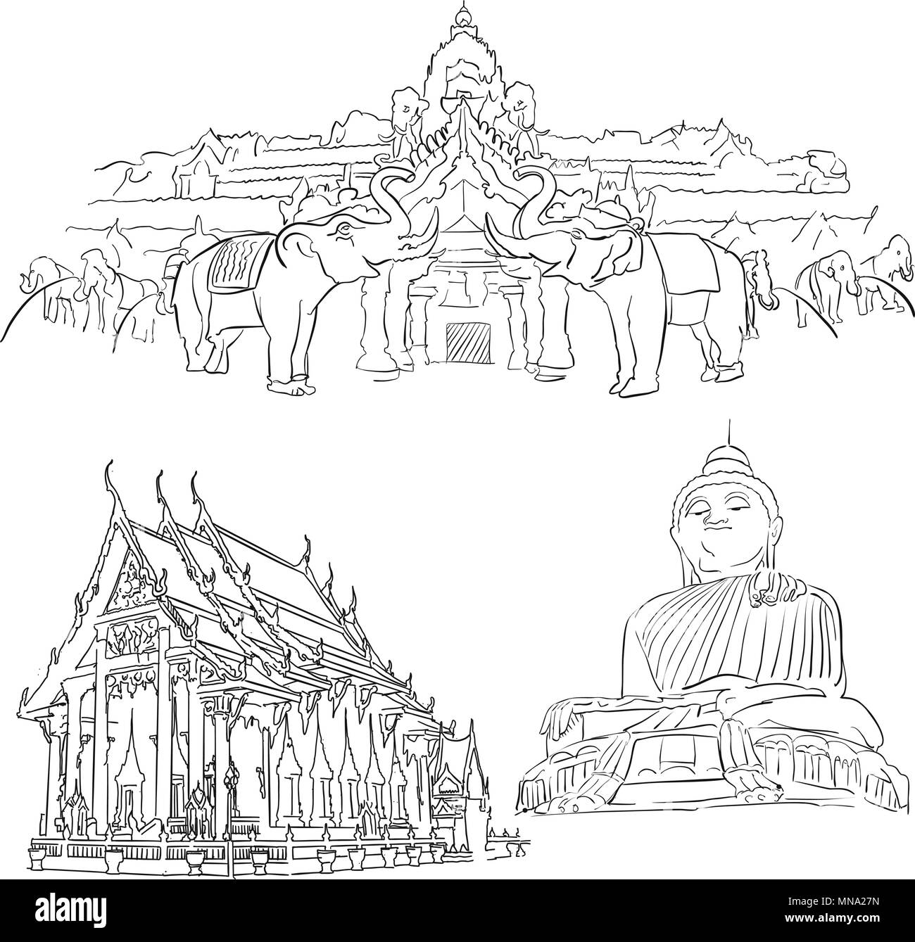 Phuket Thaïlande, destination célèbre Landmarks, Hand drawn Vector ...