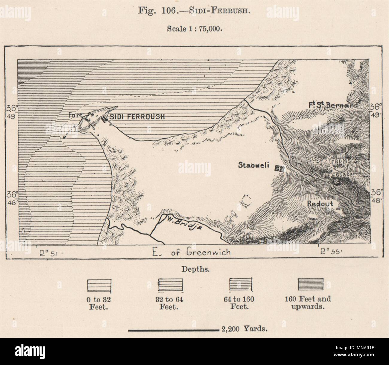 Sidi-Ferruch (Sidi Fredj) . Algérie 1885 ancienne carte graphique plan ...
