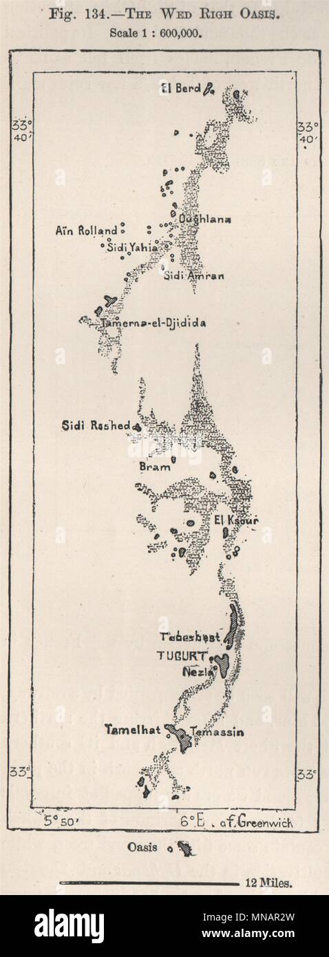 L'Oued Righ el oasis. Algérie 1885 ancienne carte graphique plan ...