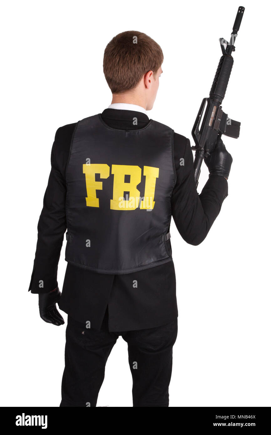 L'agent du FBI au fusil isolated on white Photo Stock - Alamy