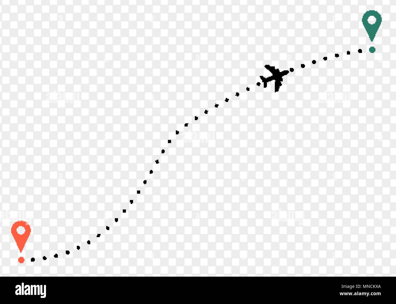 Trace de l'avion avec des points de départ et d'arrivée. sur fond ...