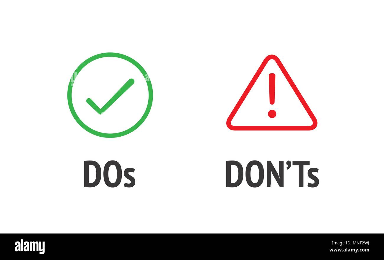 A faire et à ne pas faire ou Bon et mauvais Icons w Symboles positifs ...