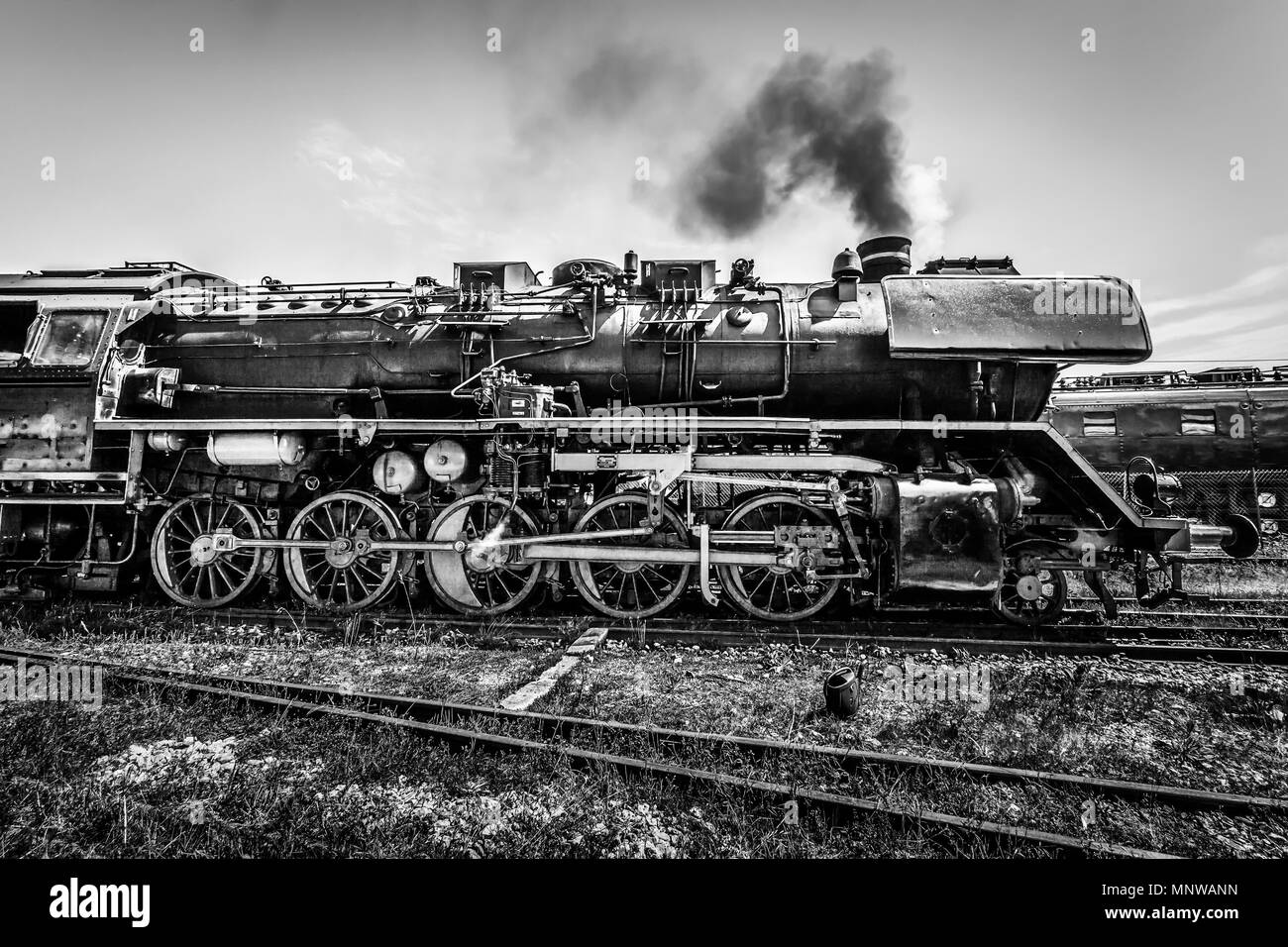 Old timer steam locomotive Banque d'images noir et blanc - Alamy