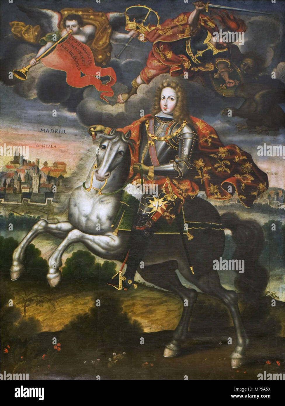 Le roi Louis I d'Espagne à cheval (fait à Cuzco (Pérou) * * huile sur ...