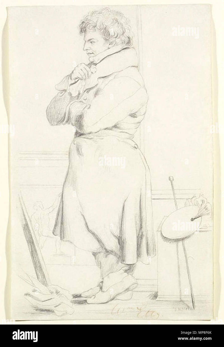 William Etty dans son studio. Dessin au crayon d'un artiste (William ...