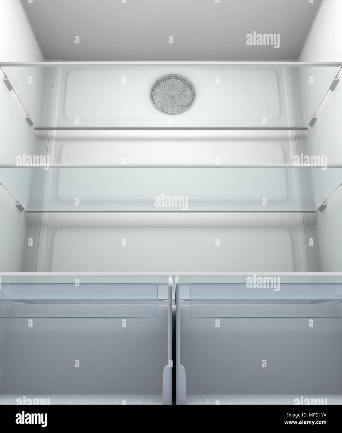 Une vue à l'intérieur d'un ménage vide frigo ou congélateur avec ...