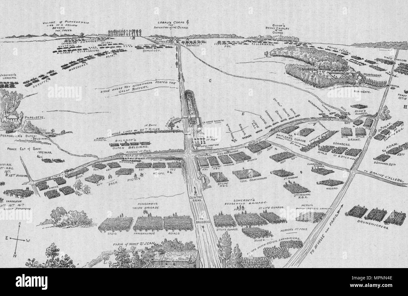 Carte et vue de la bataille de waterloo Banque de photographies et d ...