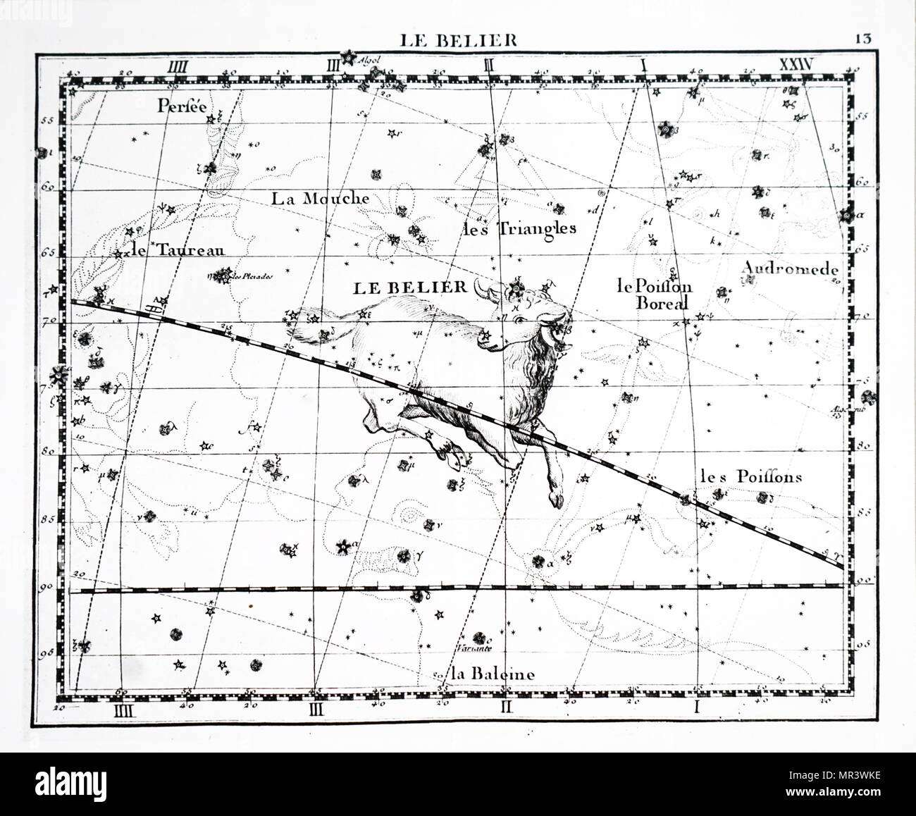 Tableau montrant la constellation du Bélier. En date du 18e siècle ...