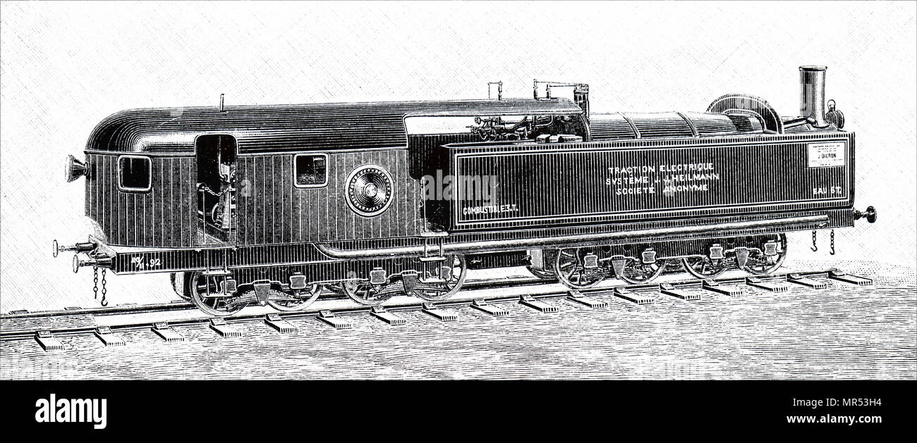 Illustration représentant une locomotive Heilmann, une série de trois ...