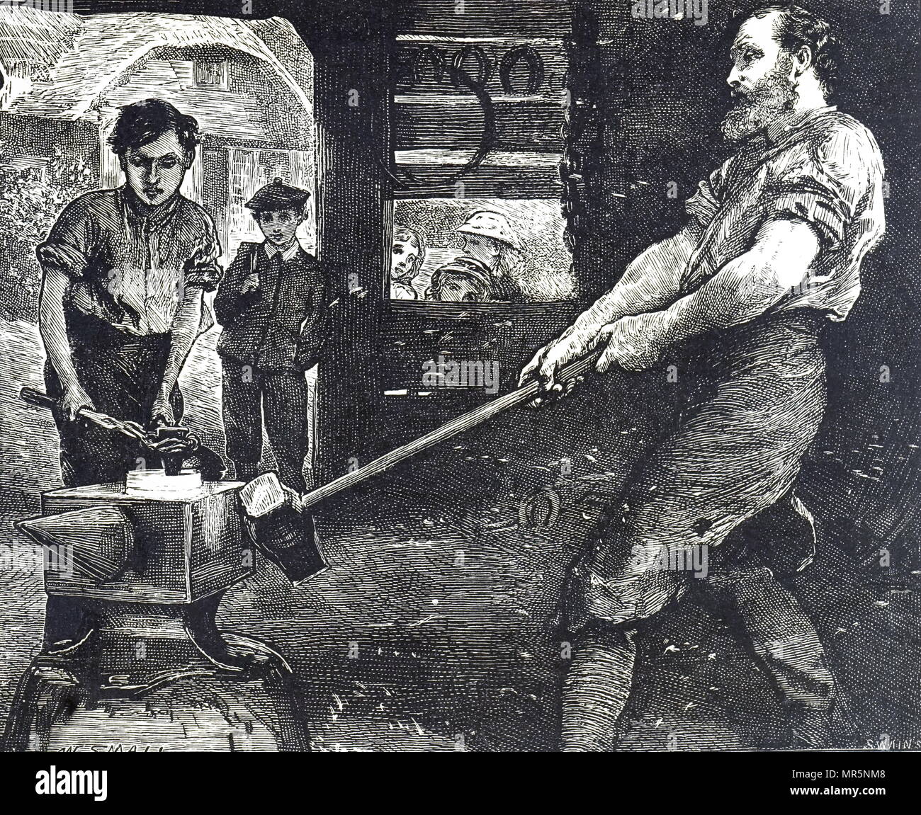 Gravure illustrant le forgeron de village. Illustré par William petit ...