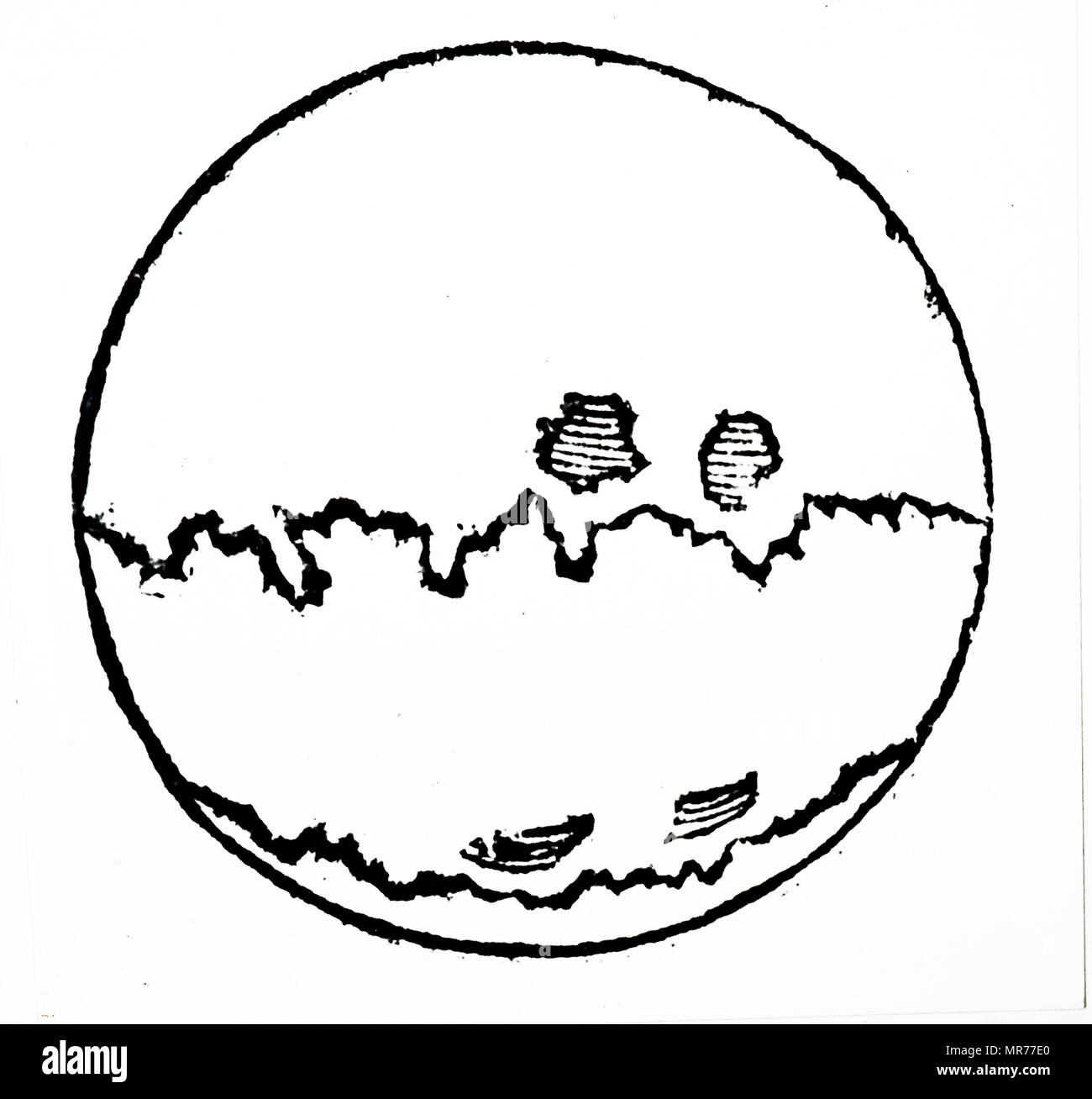 Gravure illustrant le dessin de Galilée de la distorsion de lunar ...