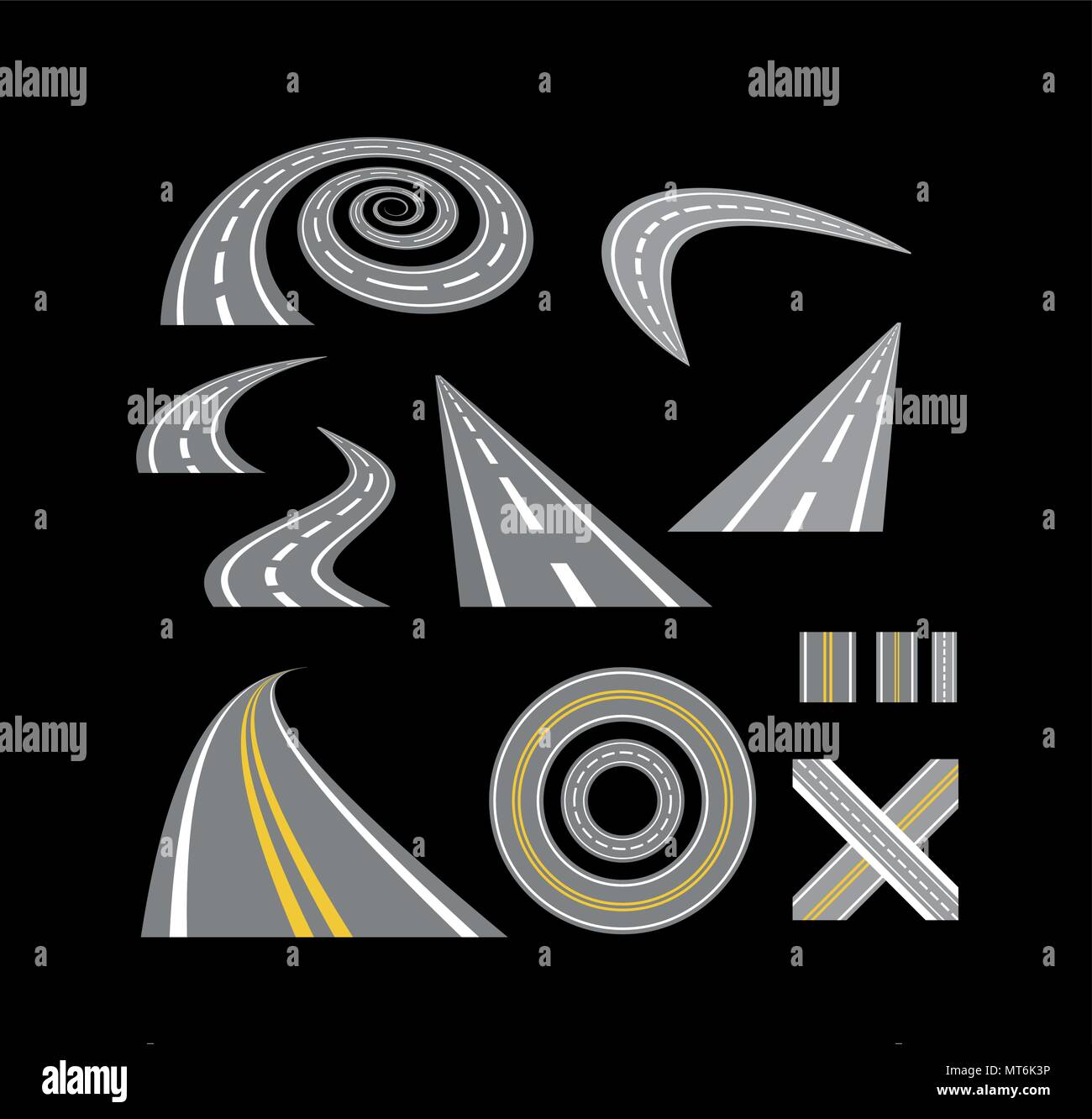 Courbes d'asphalte des routes. L'autoroute vector illustration set ...
