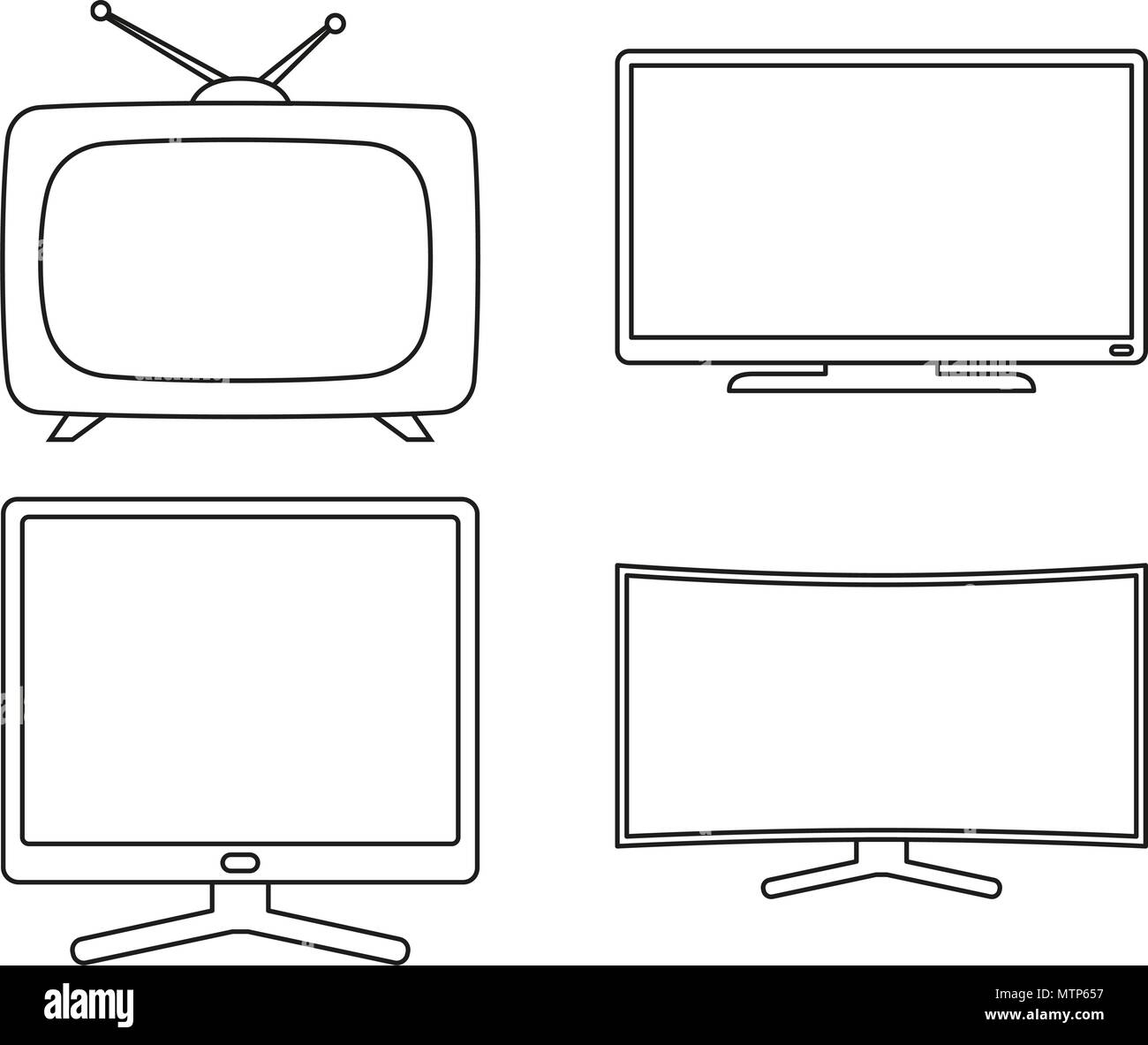 Les dessins au trait noir et blanc tv moderne Image Vectorielle Stock ...