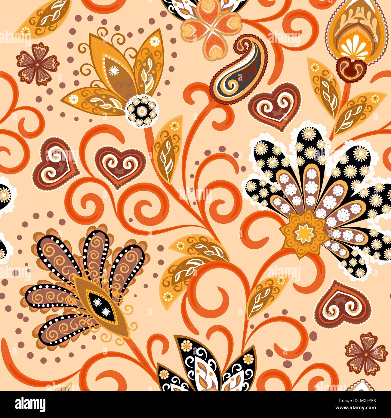Motif Vintage style batik indien en. Dessiner à main floral vector ...