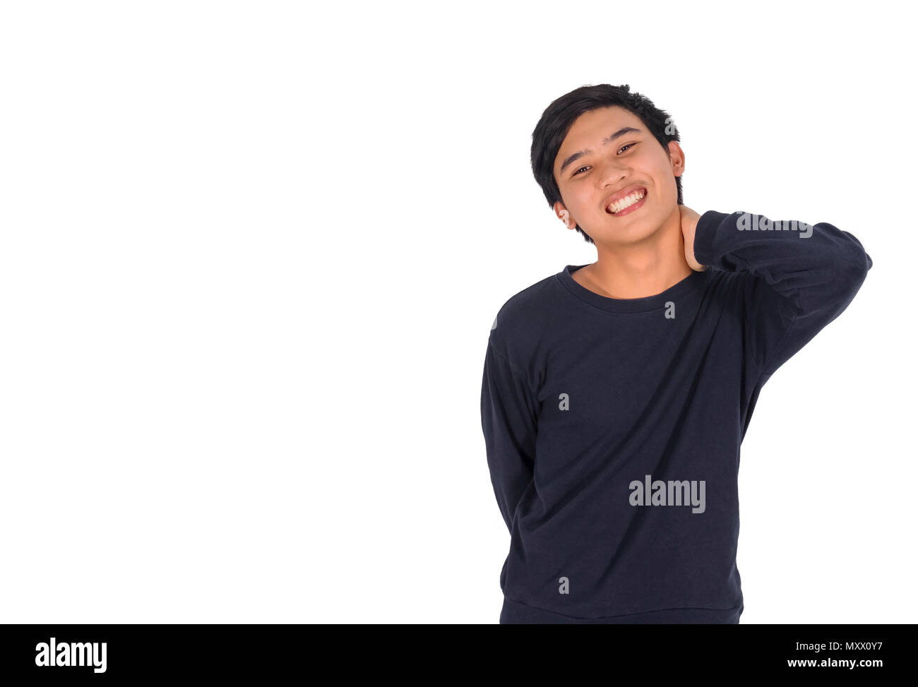 La photo d'un homme timide asiatique fait mal au cou Photo Stock - Alamy