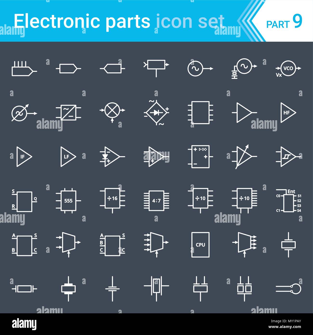 Icônes, électriques et électroniques du schéma électrique des symboles ...