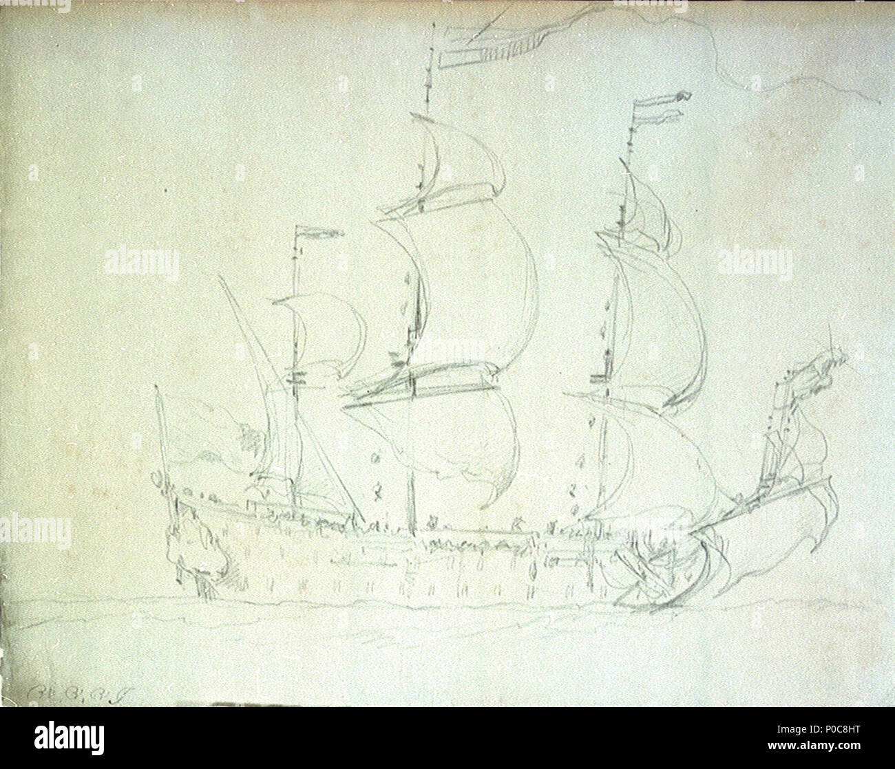 . Anglais : Un deux-decker avant que le vent tribord une vue d'un ...
