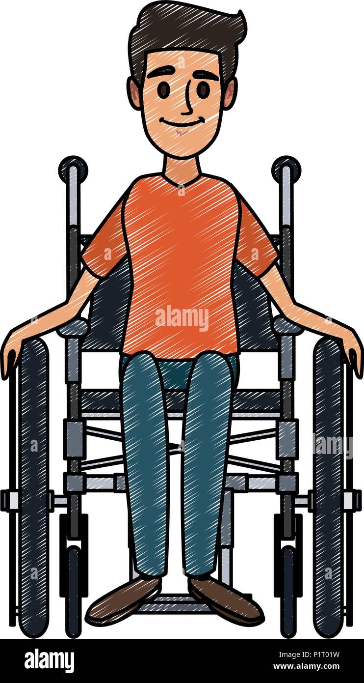 Jeune Homme En Fauteuil Roulant Scribble Image Vectorielle Stock Alamy