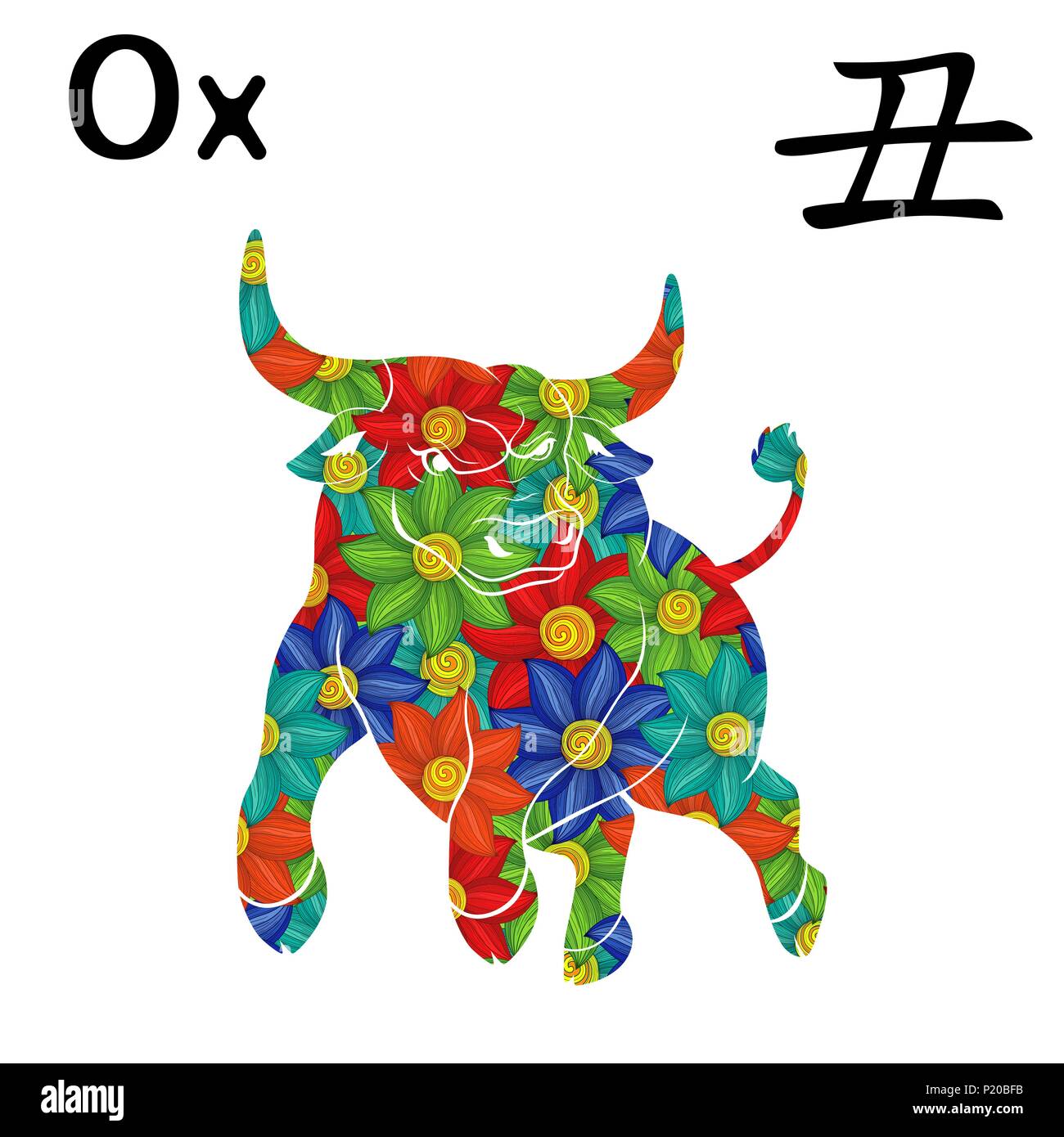 Signe zodiacal chinois taureau, symbole de la nouvelle année sur le ...