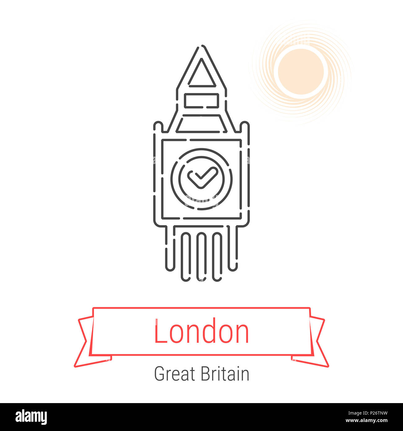 Londres, Grande-Bretagne Icône Ligne avec ruban rouge isolé sur blanc ...