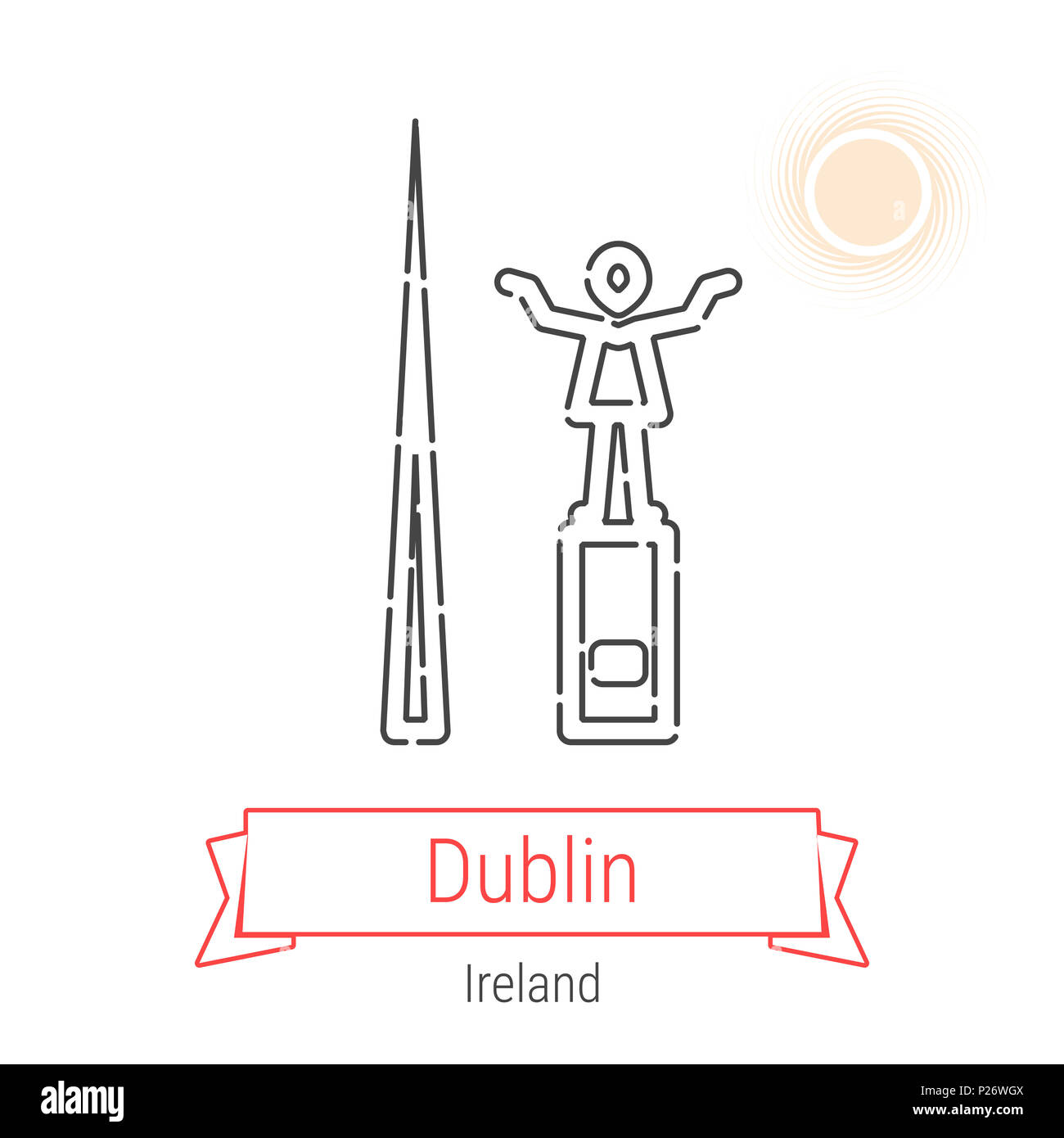 Dublin, Irlande avec l'icône de la ligne du Ruban Rouge isolé sur blanc ...