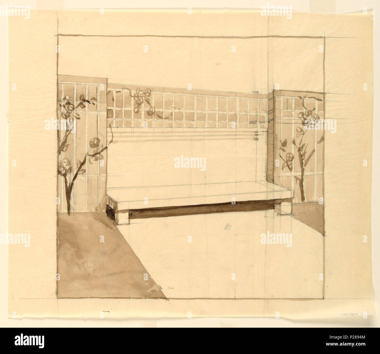 . Anglais : Dessin, treillis de jardin et banc, ca. 1912 . Anglais ...