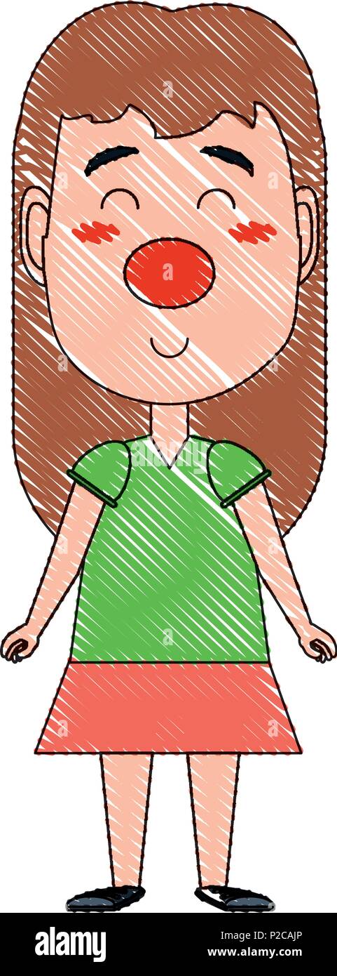 Happy cute girl avec nez rouge et porter une jupe sur fond blanc ...