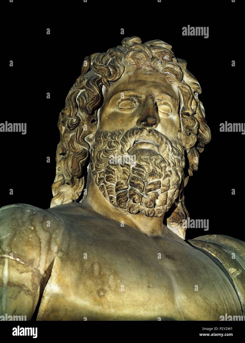 Détail d'une sculpture représentant Jupiter. Madrid, Musée du Prado ...