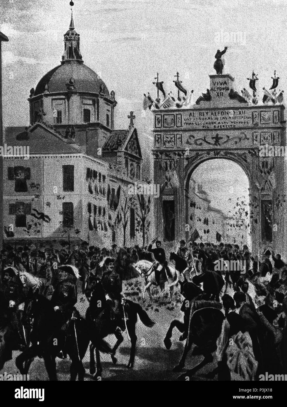 ENTRADA DE ALFONSO XII EN MADRID EL 14 ENERO 1875 - GRAVURE SIGLO XIX ...