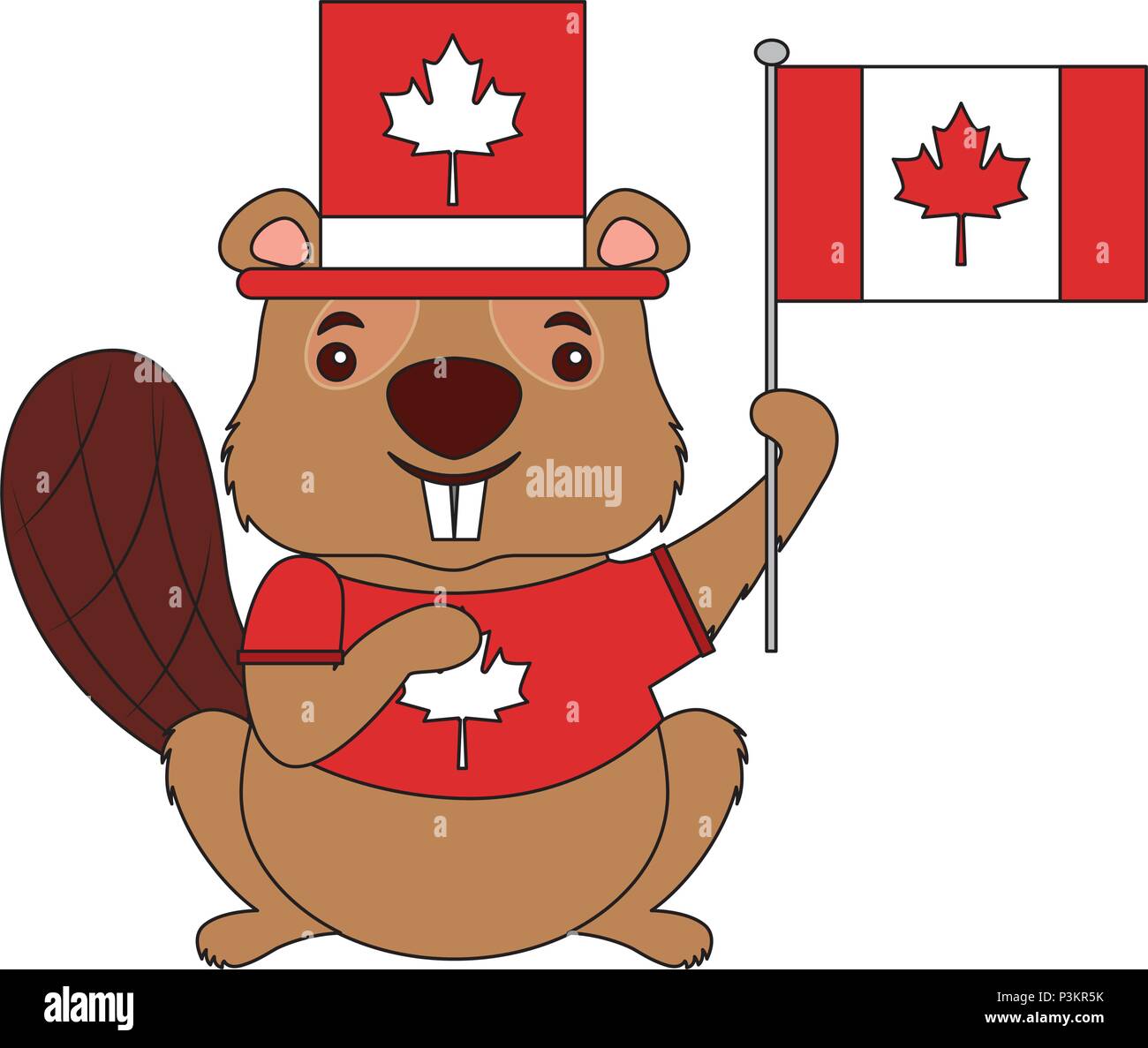 Castor canadien avec hat holding canada flag vector illustration Image ...
