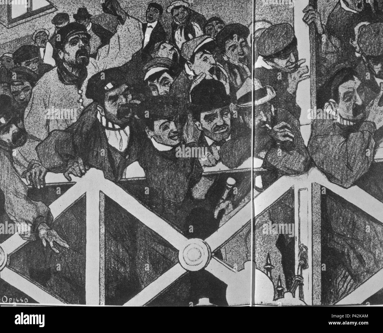HªCATALUÑA-FOTOGRAFIA DE CUADRO-CU-CUT-EL MITIN-DIBUJO DE OPISSO-1903 ...