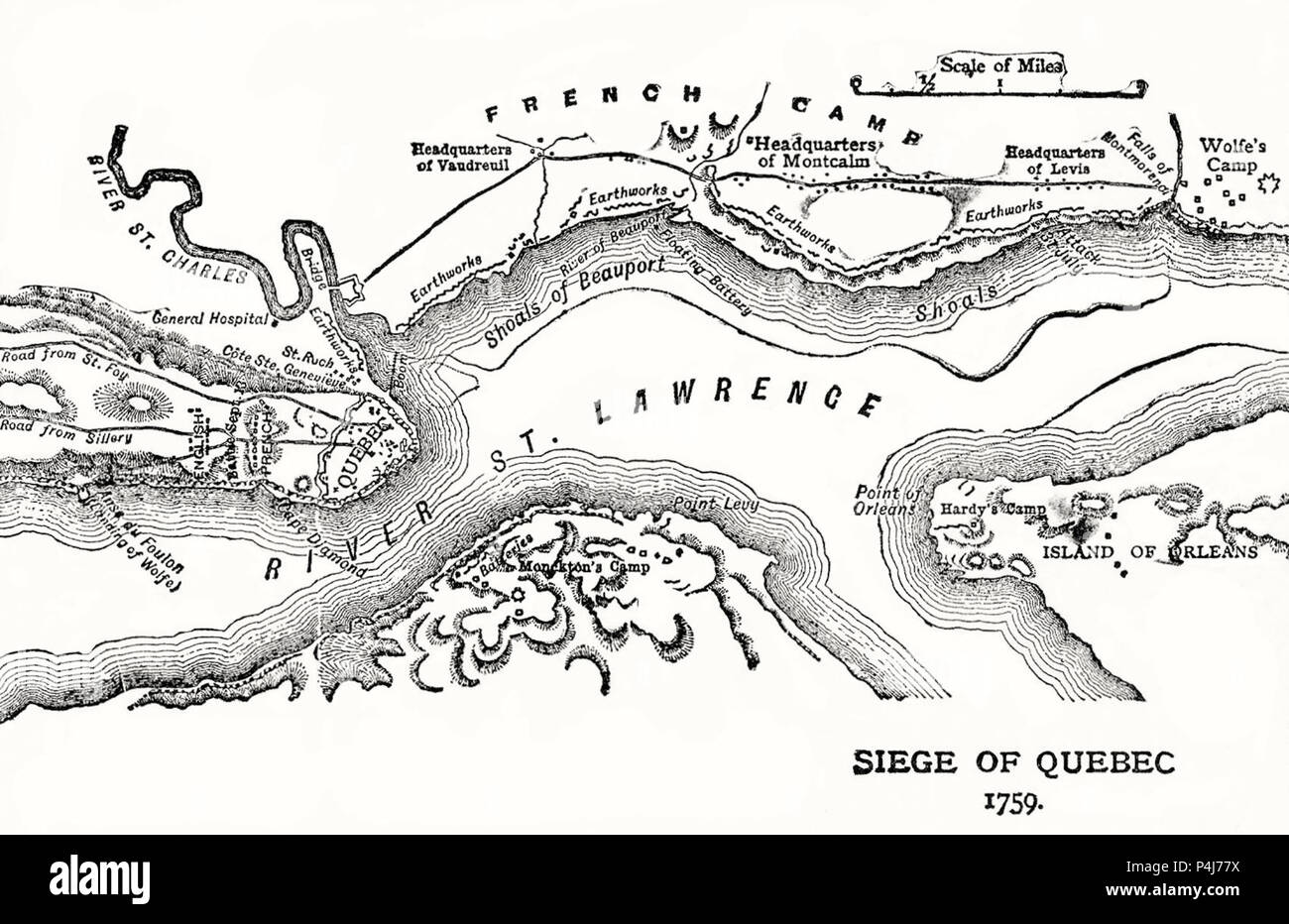 Siège de Québec, la carte de la région de Québec, montrant la ...