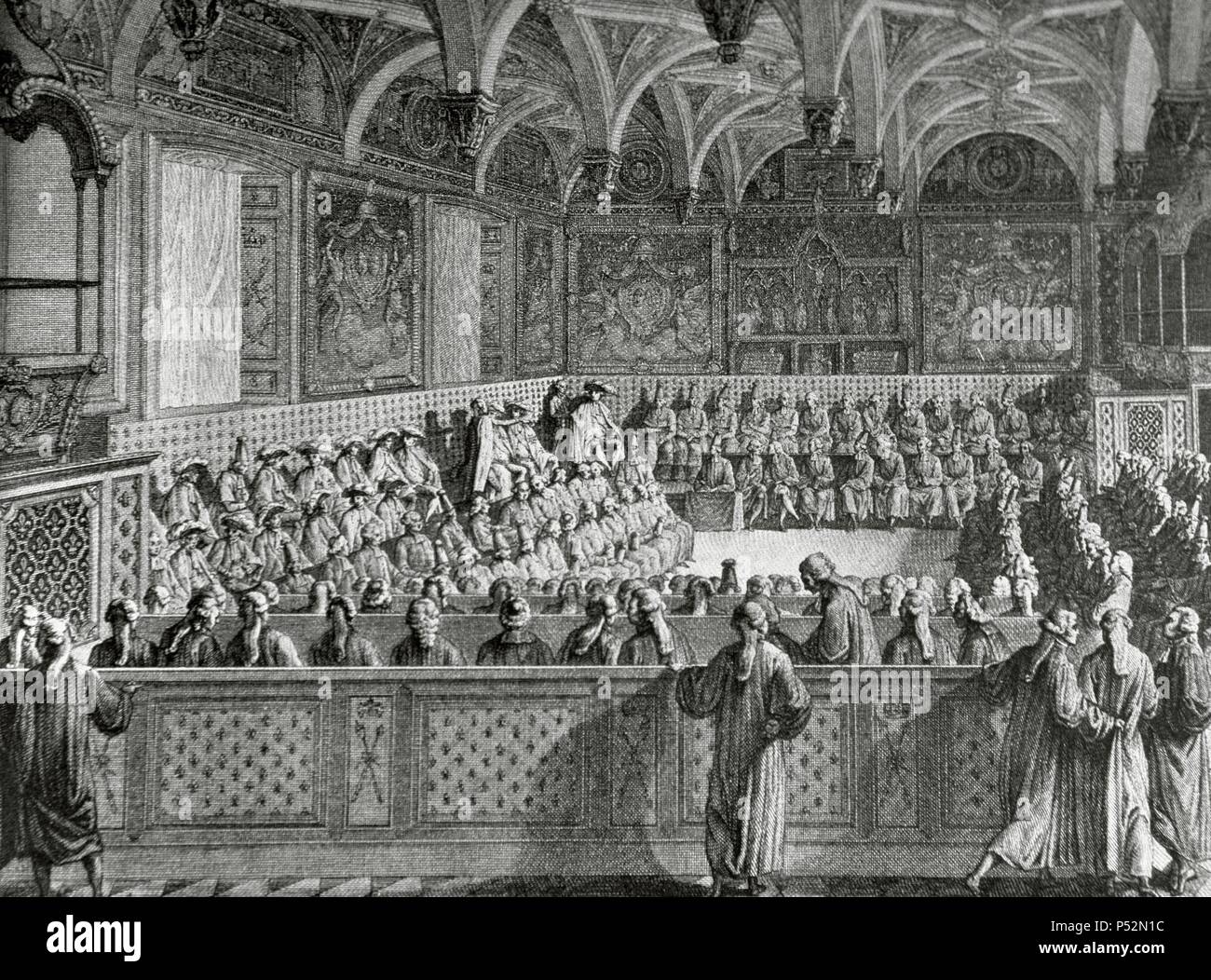 Session spéciale du Parlement de Paris, célébrée à la suite de la grave ...