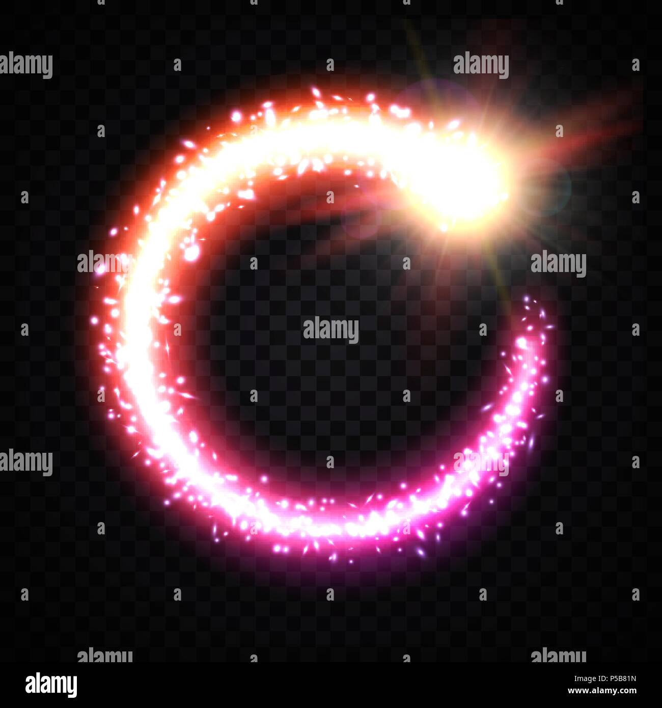 Vortex lumineux avec des particules sur fond transparent. Rose et ...